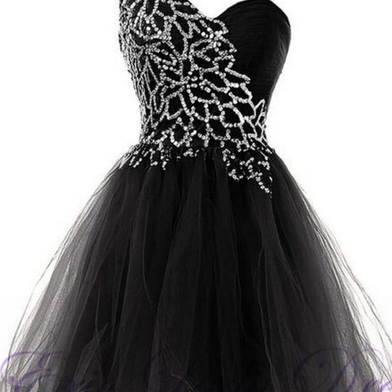 Black One Shoulder Rhinestone Embellished Short Tulle Homecoming Dress ...