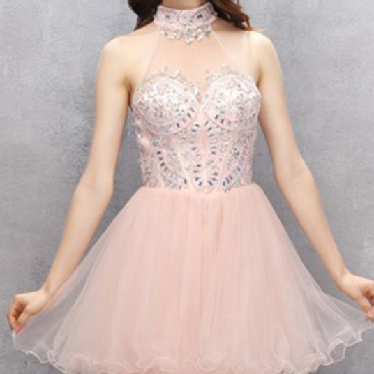 Light Pink Organza Homecoming Dresses, Rhinestone Homecoming Dresses ...