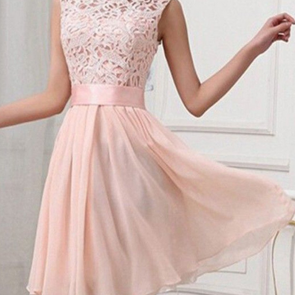 Light Pink Lace Top Chiffon Homecoming Prom Dresses, SF0085 on Luulla