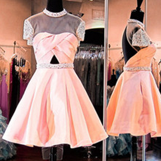 Homecoming Coral Prom Dress,prom Dress With Short Sleeves, on Luulla