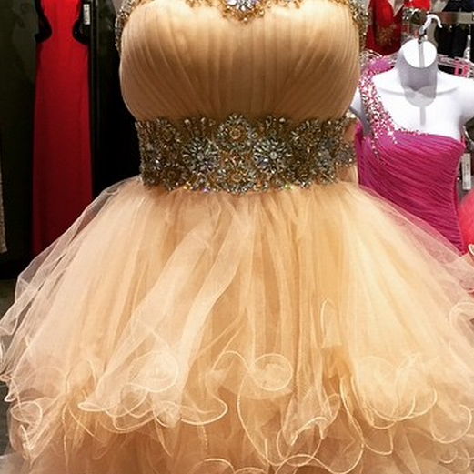 Prom Dresses,evening Dress,chic Beaded Sweetheart Organza Ruffles Short ...