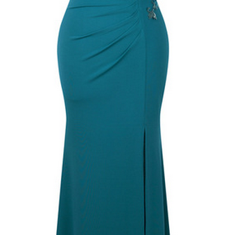 Une Épaule Pli Fente Sirène Longue Robe De Soirée Abendkleid Darkcyan ...