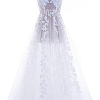 Nouveau Blanc Dentelle Robe Sexy Perspective Longue Partie Formelle on ...