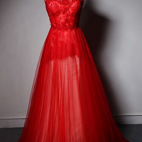 Custom Made Red Prom Dress, A-line Prom Dress,tulle Prom Dress, Scoop ...