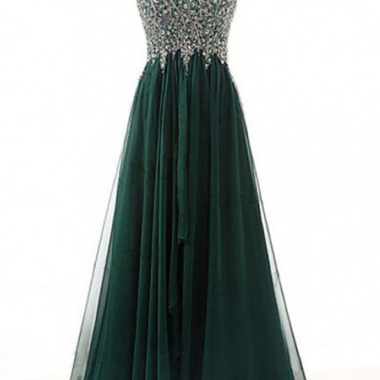 Pretty Green Beading Chiffon Prom Dresses,handmade Sweetheart Evening ...