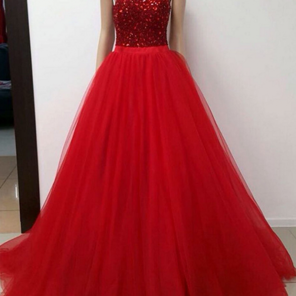 A Long Red Dress With Beads, Evening Dress. on Luulla