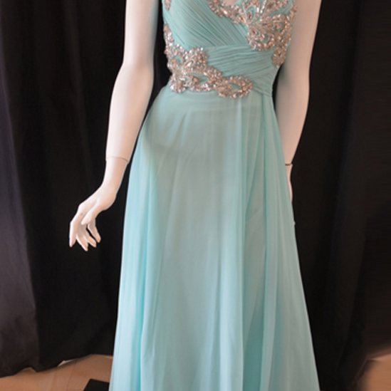 A Pale Blue Gown And Crystal Chiffon Gown, Evening Dress. on Luulla