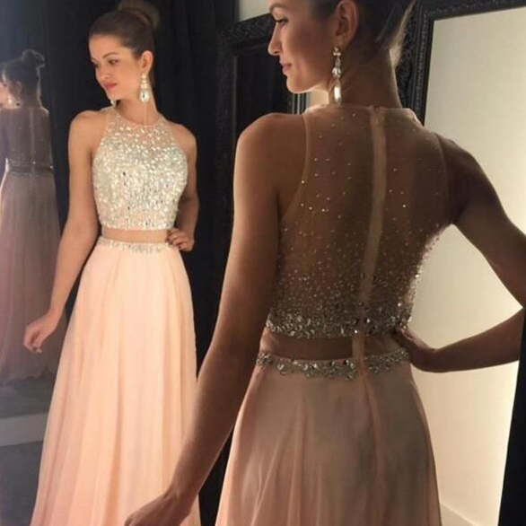 Sexy Beaded Party Dress,open Back Prom Dress,a Line Chiffon Evening ...