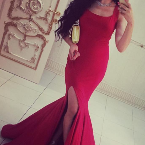 , Prom Dress,modest Prom Dress,long Red Jersey Prom Dress,elegant ...