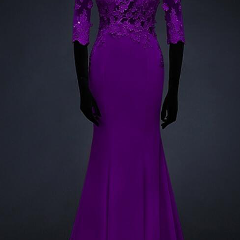Purple Flower Mother Prom Dress,mermaid Wedding Ceremony Party Dress ...