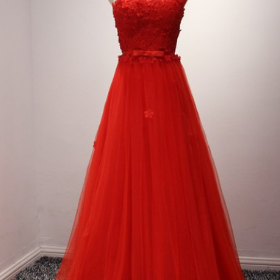 Prom Dresses, Prom Dresses With Flowers, Red Tulle Prom Dresses, One ...