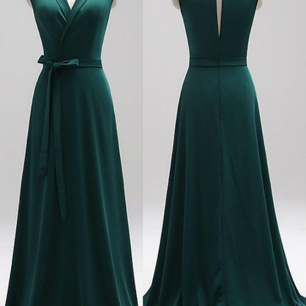 Unique Satin V-neck Neckline Floor-length A-line Evening Dresses With ...
