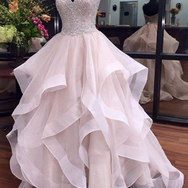 A-line Ivory Prom Dresses,beaded Prom Dresses,ruffles Prom Dresses ...