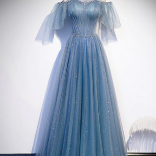 Blue And Ivory Hand-Made Flower Prom Dress/Evening Dress on Luulla