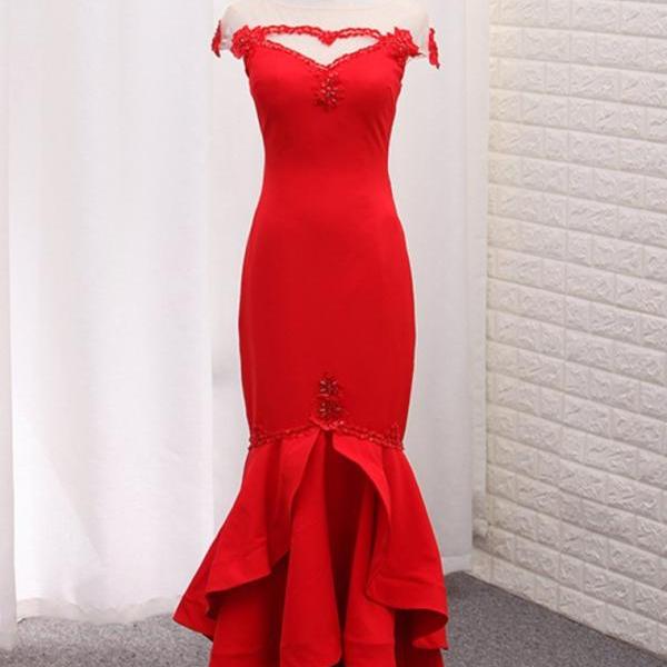 Elegant Mermaid Beads Zipper Up Satin Homecoming Dress, Beautiful Short ...