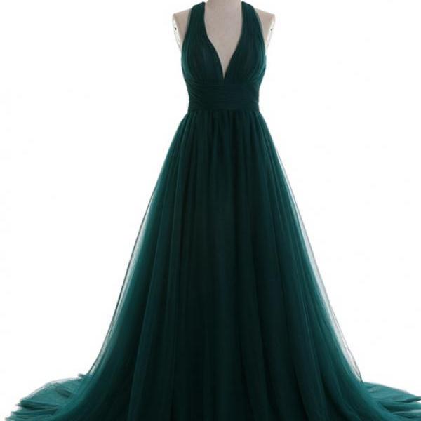 Burgundy Backless Ball Gown Prom Dresses, V-neck Formal Dresses Long ...