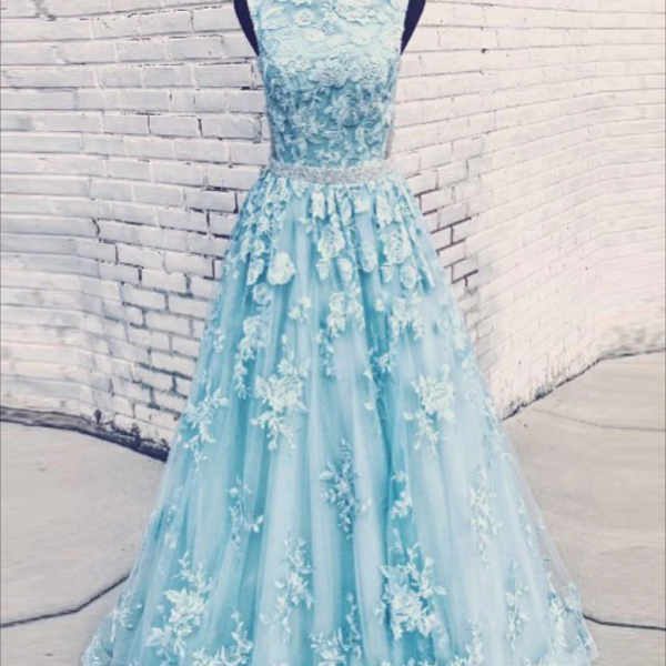 Elegant A Line V Neck Backless Appliques Chiffon Formal Prom Dress ...
