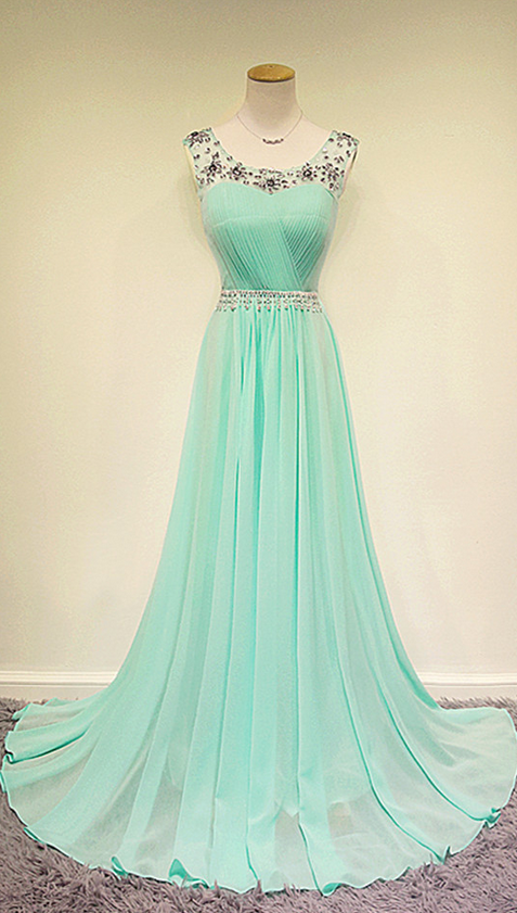 Design Custom Beaded Long Mint Chiffon Prom Dress, Mint Formal Dress ...