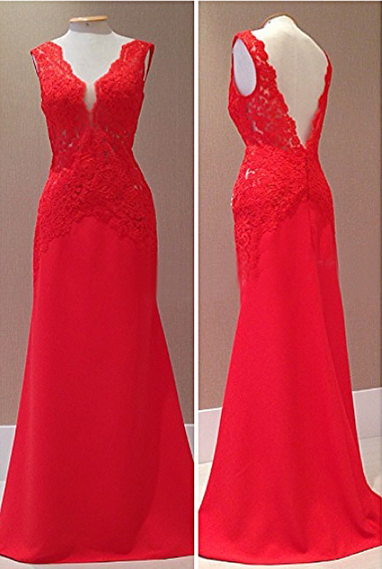 Glamorous Evening Dresses,red Evening Dresses, V-neck Evening Dresses ...