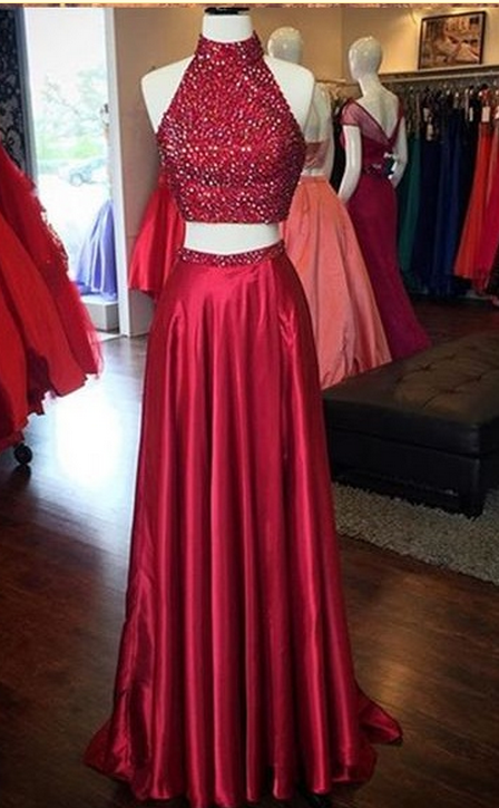 Burgundy Evening Dresses,2 Piece Evening Dresses,2 Piece Prom Dress ...