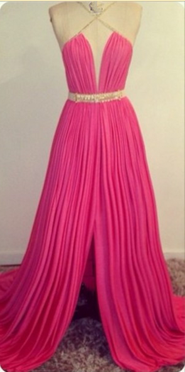 Open Back Long Chiffon Evening Gowns Floor Length Party Dresses on Luulla