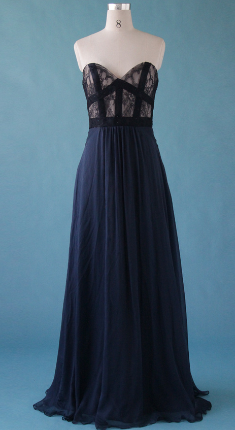 Elegant Deep Blue Sweetheart A-line Floor Length Prom Dresses, Elegant ...