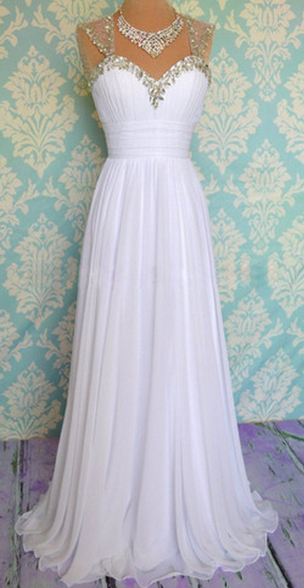 White Prom Dress, Long Prom Dress, Custom Prom Dress, Chiffon Prom ...