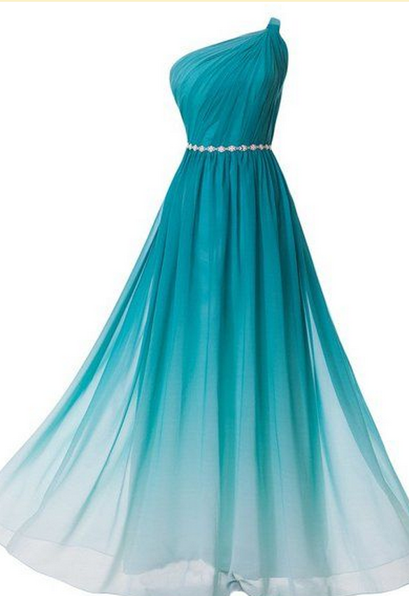 Gradient Floor Length Chiffon Evening Dress Featuring Ruched One ...