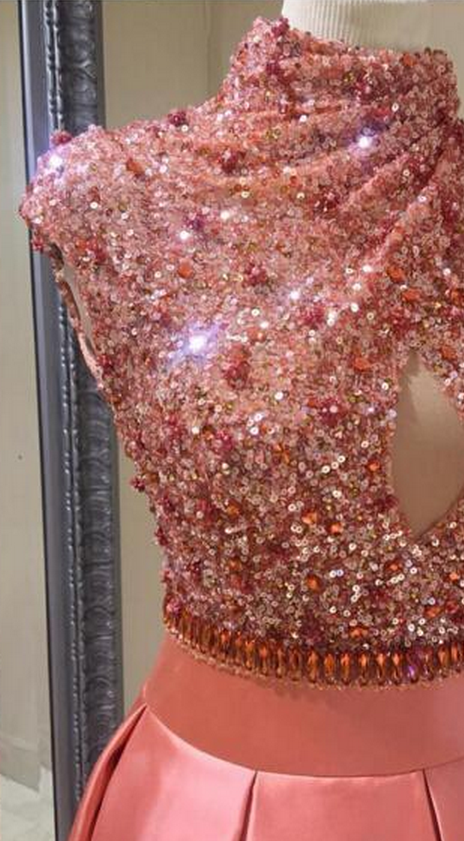 High Neck Shiny Prom Dress,sequins Dubai Style Prom Dresses, High Low ...