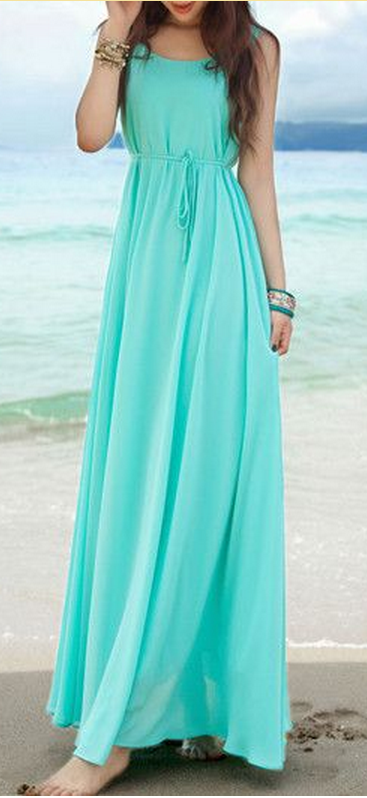 Simple Style Blue Chiffon Prom Dress Long Prom Dresses Party Dress on ...