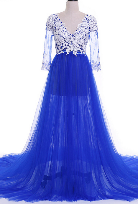 Sapphire, Flower, Net, Long Gown on Luulla