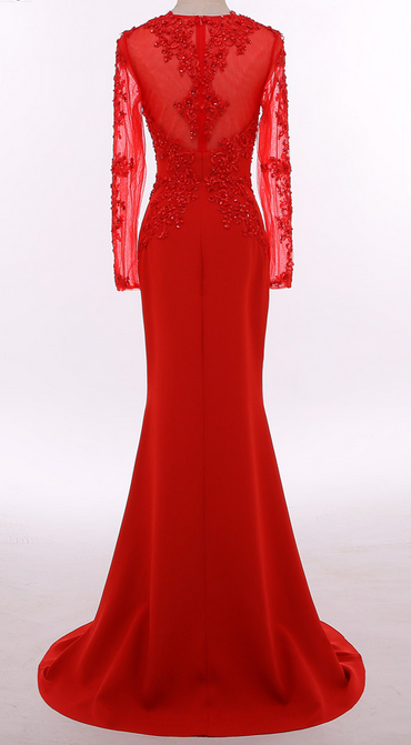 Réel Photo Robe Longo Manches Longues Rouge Longue Robe De Soirée ...