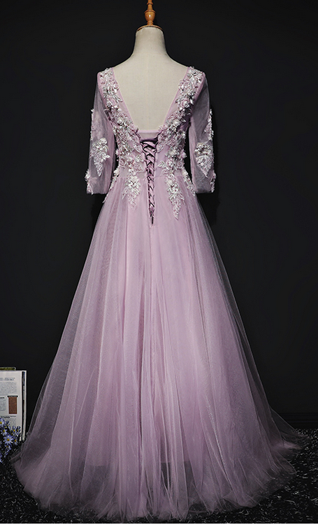 Nouvelle Robe De Soirée Lumière Fleur Pourpre De Dentelle à Manches ...