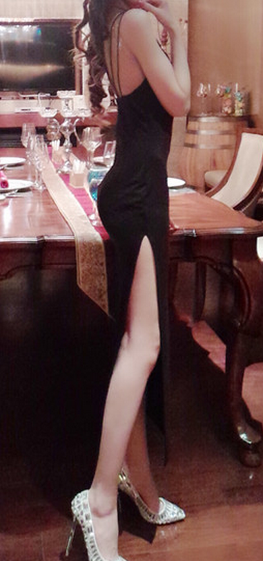 Sexy V-neck Backless Open Fork Condole Belt Dress on Luulla