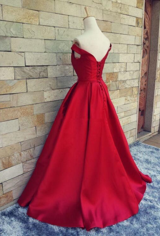 Simple Dark Red Prom Dresses V Neck Off The Shoulder Custom Made Lace ...