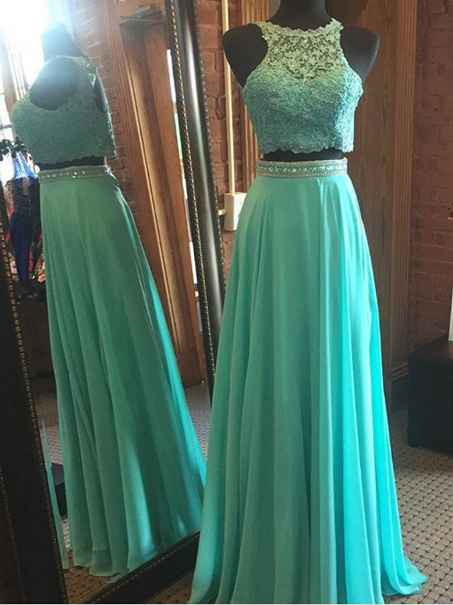Two Pieces Prom Dress,long Prom Dress,lace Prom Dress,beautiful Beading ...