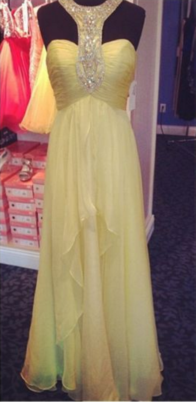 Light Yellow Chiffon Prom Dress With Open Back on Luulla