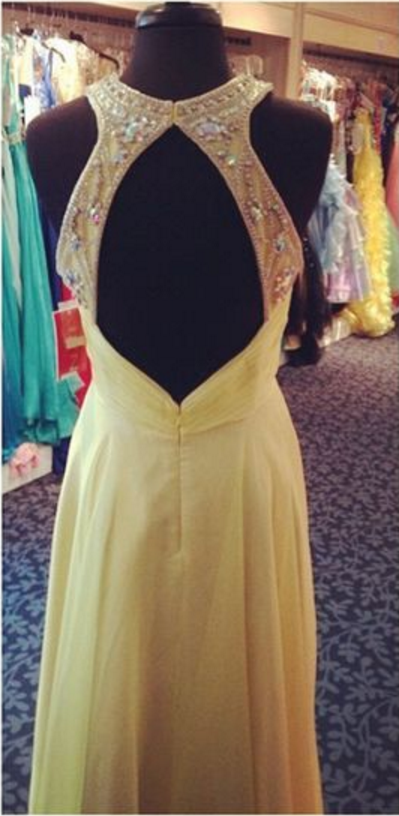 Light Yellow Chiffon Prom Dress With Open Back on Luulla