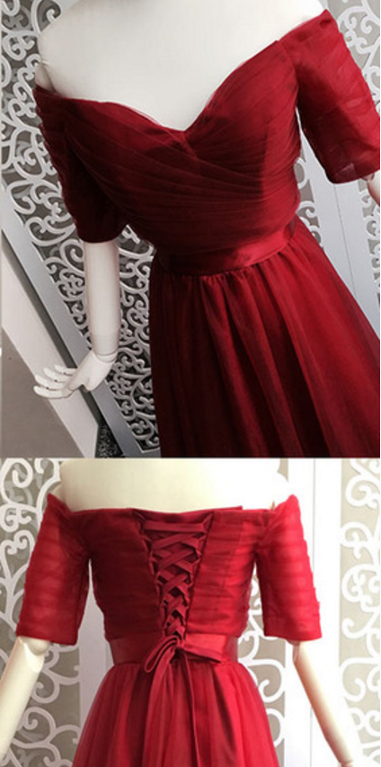 A Wine Red Semi-sleeve Formal Dress, Evening Dress. on Luulla