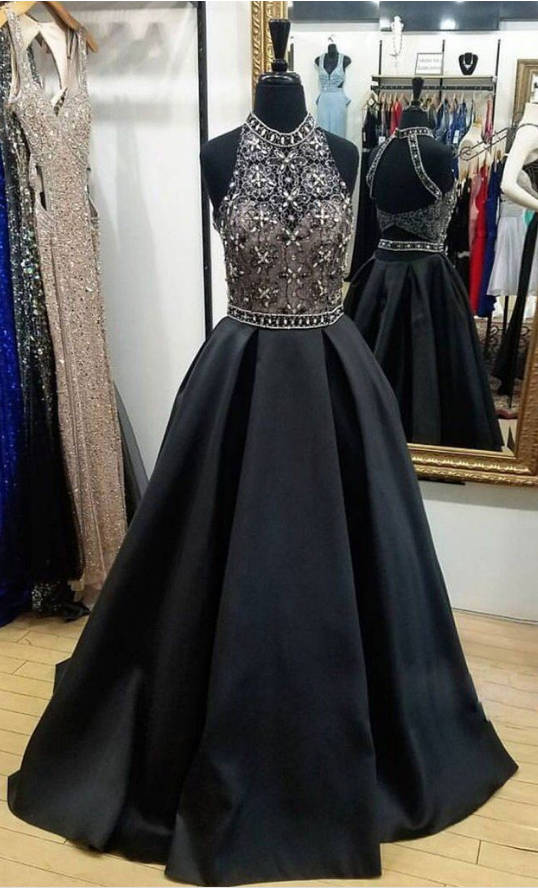 Black High Neck Lace Beads Long Prom Dress,evening Dresses on Luulla