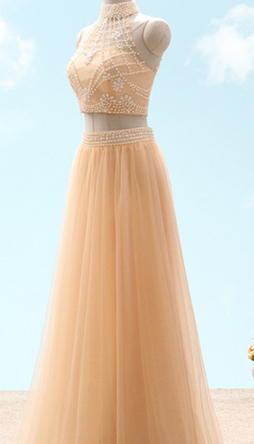 High Neck 2 Pieces Prom Dress With Beaded Top Evening Dresses on Luulla