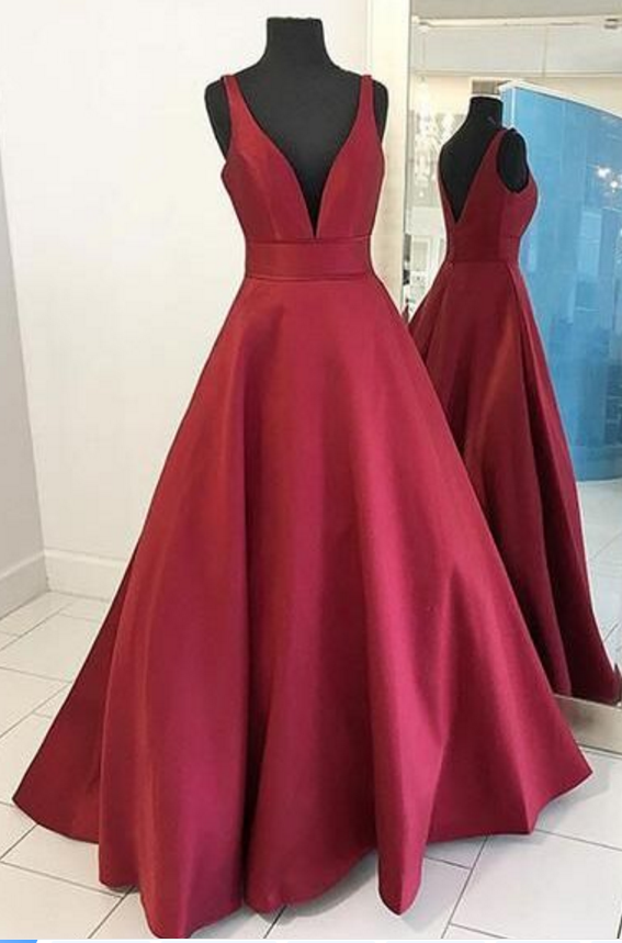 Long Satin Open V-neck Prom Dress on Luulla