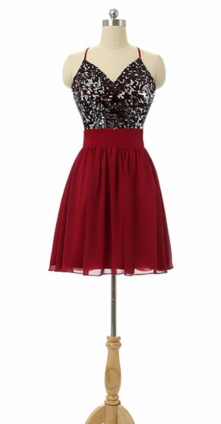 V-neck Short Cocktail Dress With Sequinned Bodice on Luulla