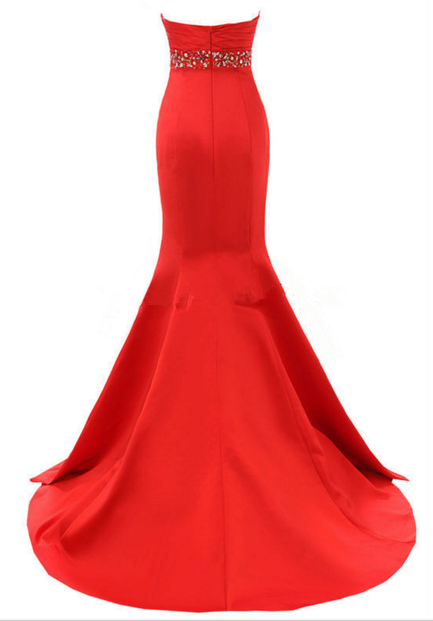 Red Dress Satin Evening Mermaid Wedding Dress Beautiful Dress Pearl ...