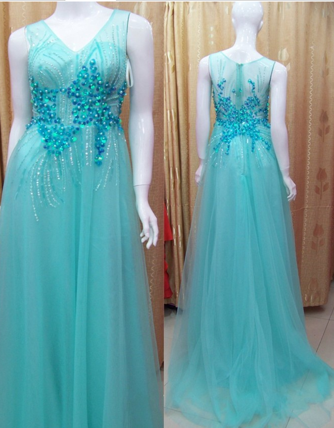 Blue Tulle Prom Dresses,v Neck Prom Dresses,prom Dresses For Women,long ...