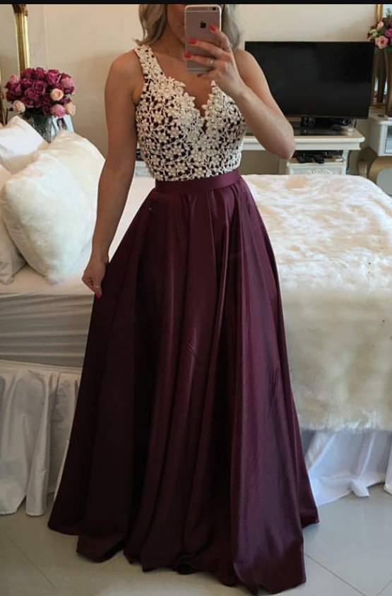Maroon Long Prom Dress, Sweetheart A-line Lace Prom Dress,formal Dress ...