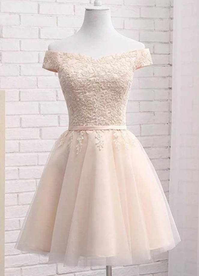 A Line Off Shoulder Tulle Short Homecoming Dress With Appliques, Mini ...