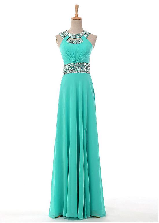 Marvelous Chiffon Jewel Neckline Floor-length A-line Evening Dresses ...