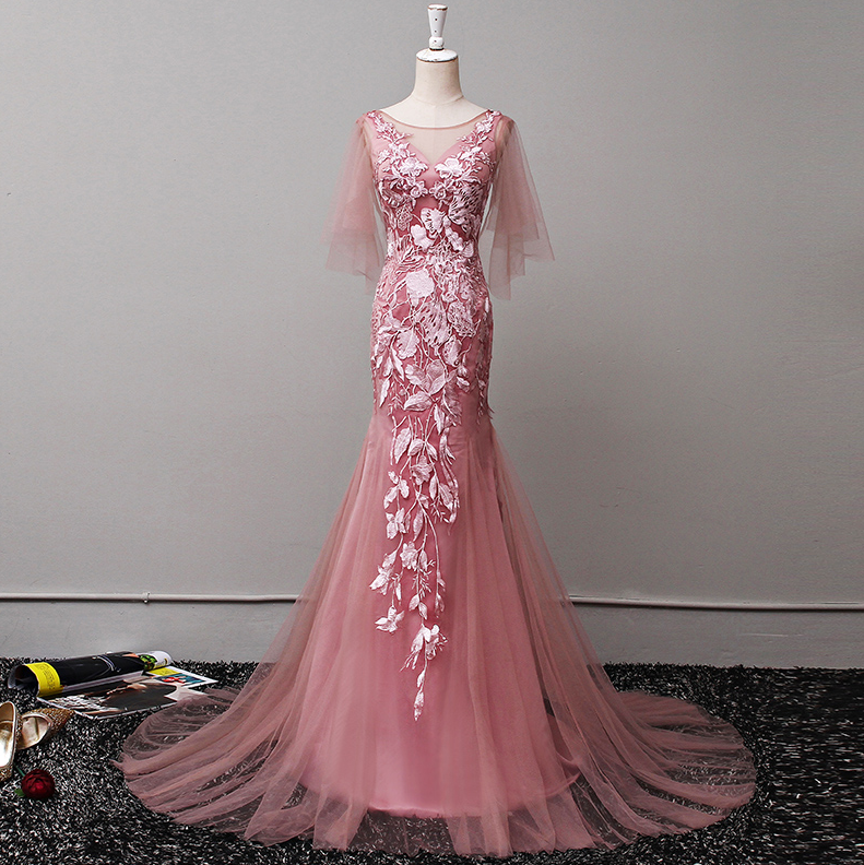 Simple Pink Lace Prom Dress,elegant Evening Dress,simple Prom Dresses ...