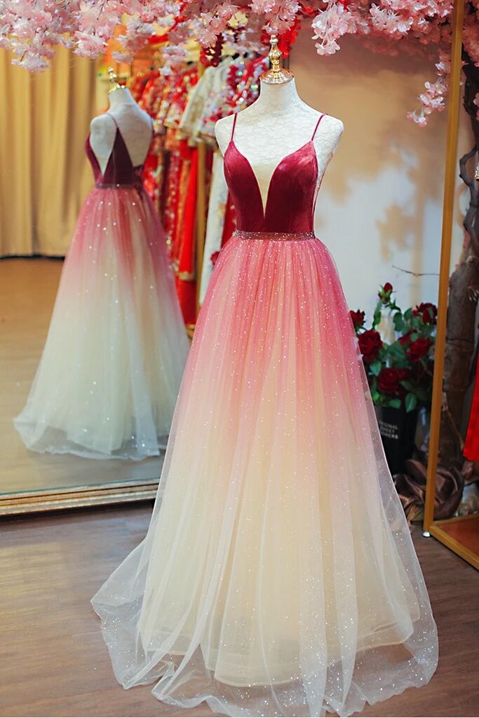 Beautiful Tulle Long Party Gown, Straps Gradient Prom Dress on Luulla